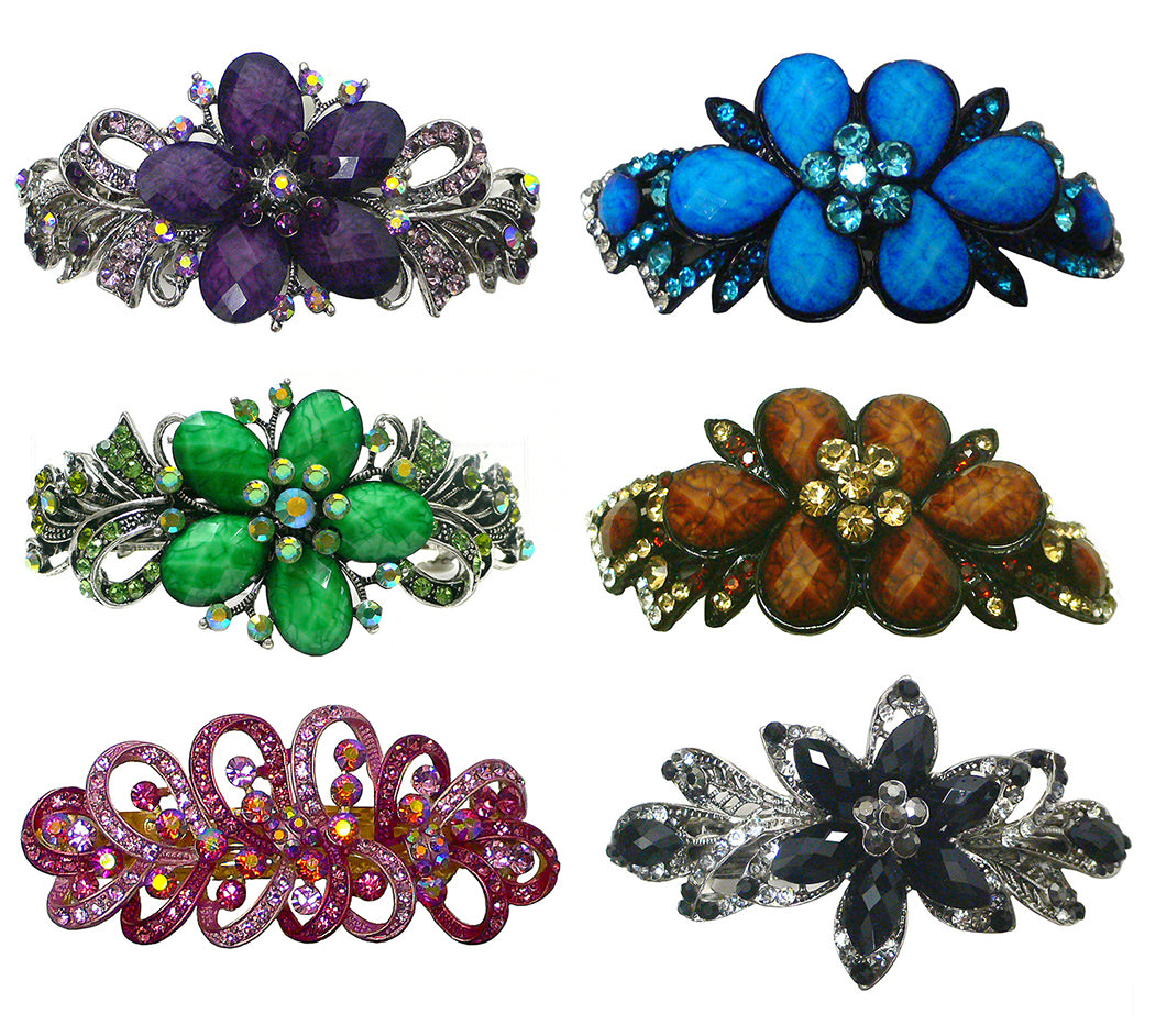 Combo Set of 6 6 Gorgeous Barrettes in 4 Unique Styles 6 Color for Thi
